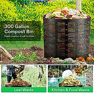 VIVOSUN 300 Gallon Outdoor Compost Bin, Expandable Composter, Easy to Setup & Large Capacity for Backyard, Lawn (Black with Gloves)