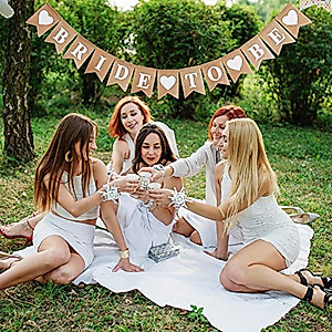 2 Pieces Bride to Be Banner Bride Sign Burlap Banner Bridal Shower Decorations Rustic Bunting Garland for Party Decorations Supplies (Black, White)