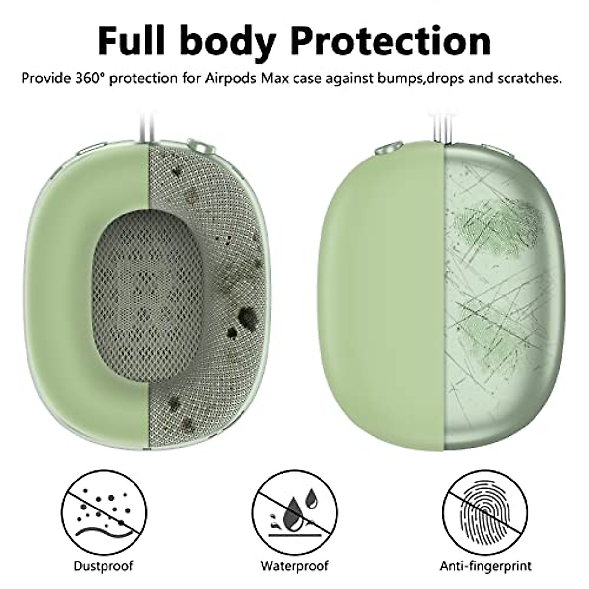 Silicone Case Cover for AirPods Max Headphones, Anti-Scratch Ear Pad Case Cover/Ear Cups Cover/Headband Cover for AirPods Max, Accessories Soft Silicone Skin Protector for Apple AirPods Max (Green)