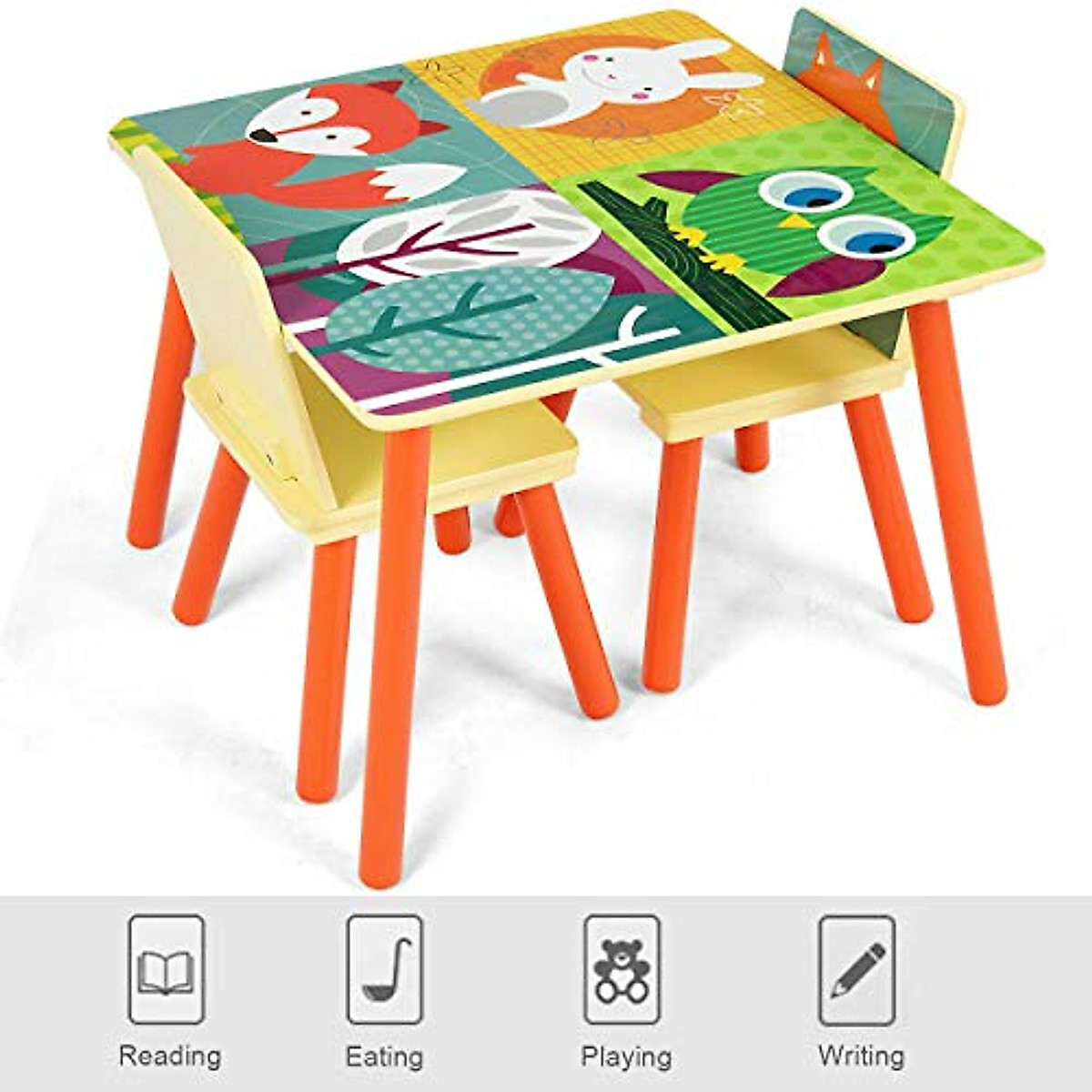 TimmyHouse Desk Kids Table and 2 Chairs Set for Toddler Baby Gift Furniture Cartoon Pattern