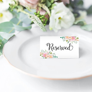 25 Pink Floral VIP Reserved Sign Tent Place Cards for Table at Restaurant, Wedding Reception, Church, Business Office Board Meeting, Holiday Christmas Party, Printed Seating Reservation, 3.5x2