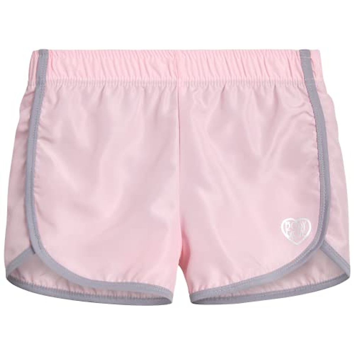 Body Glove Girls Shorts 4 Pack Athletic Performance Dry Fit Dolphin Gym Shorts, Scrunchie (7-12), Size 12, GreyPurple HeartBlackPink