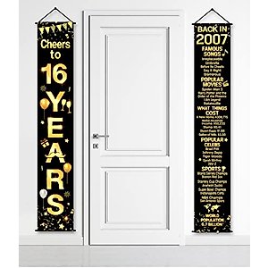 2 Pieces 16th Birthday Party Decorations Cheers to Years Banner Party Decorations Welcome Porch Sign for Years Birthday Supplies (16th-2007)
