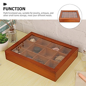 Cabilock Wooden Tea Box Organizer 12 Grid Wood Tea Chest with Clear Glass Lid Vintage Jewelry Keepsakes Box Trinkets Case Ring Necklace Bracelet Holder for Watch Display Showcase