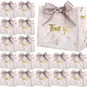 Hacaroa 50 Pack Small Thank You Gift Bags with Silver Ribbon, Marble Pattern Party Favor Bags Candy Boxes, 4.5x1.8x4 Inch Mini Paper Gift Bags Bulk for Wedding, Bridal Shower, Baby Shower