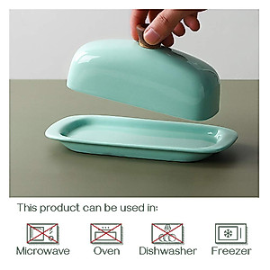 DOWAN Butter Dish with Lid, Ceramic Butter Keeper, 8 Inch Farmhouse Butter Holder with Handle Cover, Butter Container Perfect for East West Coast Butter, Turquoise