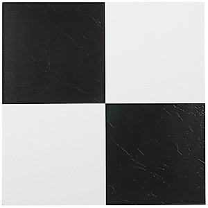 Nexus Self Adhesive 12-Inch Vinyl Floor Tiles, 20 Tiles - 12" x 12", Black & White Slate Pattern - Peel & Stick, DIY Flooring for Kitchen, Dining Room, Bedrooms & Bathrooms by Achim Home Decor
