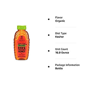 Nate's Organic 100% Pure, Raw & Unfiltered Honey - USDA Certified Organic - 16oz. Squeeze Bottle
