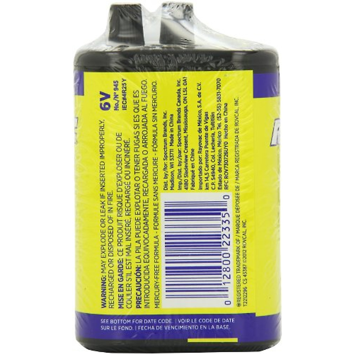 Rayovac 6V Battery 945R4C, Heavy Duty Lantern Battery, 1 Count