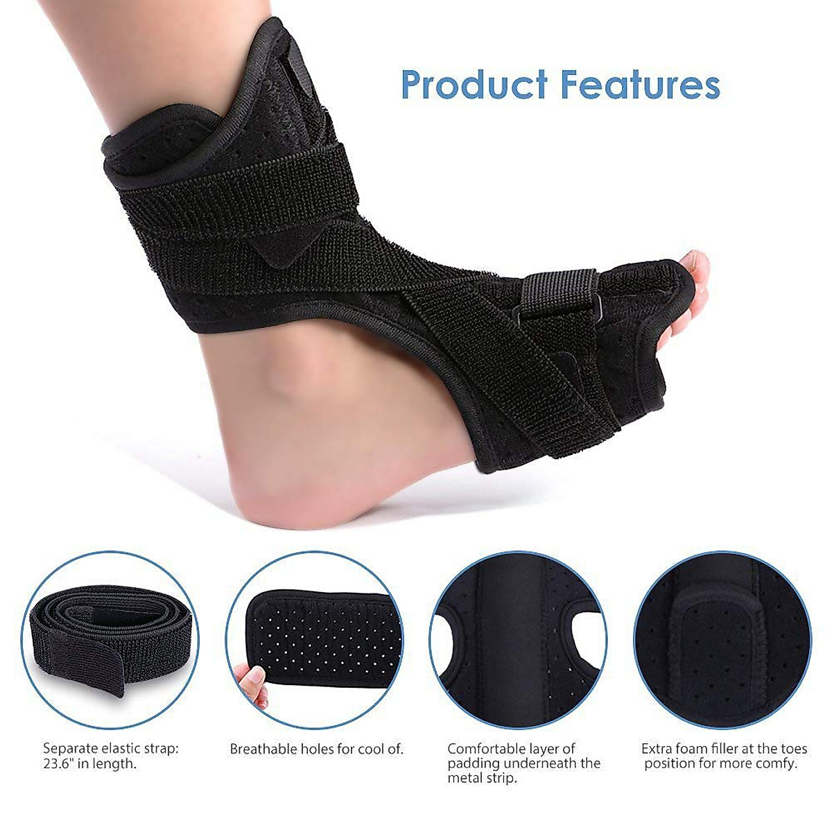 Plantar Fasciitis Support, Dorsal Night Splint for Foot Drop & Plantar Fasciitis, Foot Arch Supports for Plantar Fasciitis, Achilles Tendonitis Brace for Women Men with Hard Spiky Massage Ball