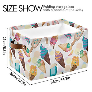 ALAZA Sweet Ice Cream White Foldable Storage Box Storage Basket Organizer Bins with Handles for Shelf Closet Living Room Bedroom Home Office 1 Pack