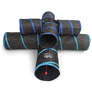 Feline Ruff Premium 4 Way Cat Tunnel. Extra Large 12 Inch Diameter and Extra Long. A Big Collapsible Play Toy. Wide Pet Tunnel Tube for Rabbits, Kittens, Large Cats, and Dogs.