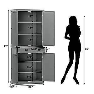 Function Home 72" Kitchen Pantry Cabinet, Tall Storage Cabinet, Freestanding Cupboard with Drawer and Adjustable Shelves, Pantry Cabinets for Kitchen Bathroom Living Room, Grey