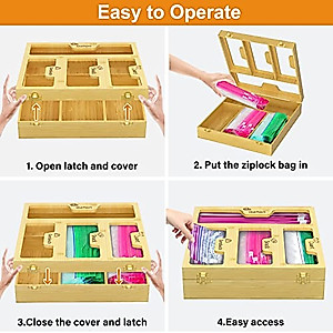 AIONASA Ziplock Bag Storage Organizer for Kitchen Drawer, Bamboo Organizer,Bamboo Plastic Bag Holder with 2 Extra Bonus Storage Boxes, Compatible with Sandwich,Gallon,Quart,Snack Plastic Bags