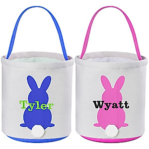 Personalized 2Pcs Easter Basket, VAPCUFF Blue and Pink Easter Baskets for Boys Girls Easter Bunny Basket Easter Eggs Hunt Basket Easter Gifts Easter Bunny Basket Gifts for Kids