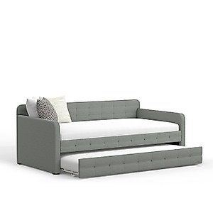 Glenwillow Home Tufted Twin Daybed with Roll-Out Trundle in Stone