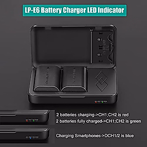 JYJZPB LP-E6N LP-E6 Battery Charger Case, 2 Pack LP-E6N Batteries fit for Canon 5D Mark II, III, 5D Mark IV, 5DS, 5DS R, 60D, 6D Mark II, 7D, 7D Mark II, 70D, 80D Digital Cameras