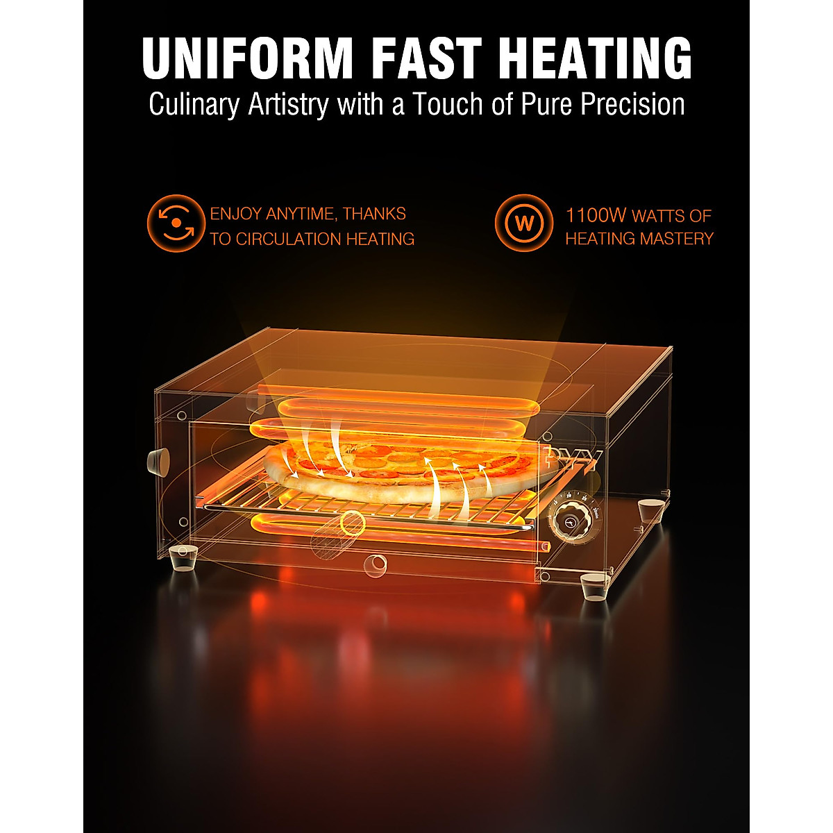 PYY Commercial Pizza Oven Electric up to 12 Inch Table Top Pizza Oven Indoor Stainless Steel Professional Pizza Cooker Baker Countertop with Timer & Crumb Tray for Commercial Kitchen Restaurant 1100W