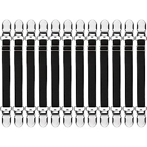 Boao 12 Pcs Bed Sheet Clips Straps Sheet Corner Straps Holder Adjustable Mattress Clips, Elastic Bed Grippers Suspender Fasteners Holder for Home(Black,4-8 Inch Length)