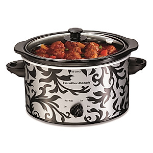 Hamilton Beach 804904219250 33237 Patterned Oval Slow Cooker, 3-Quart, Silver