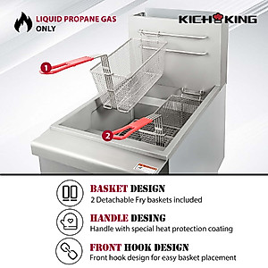 KICHKING Natural Gas Floor Fryer, 3 Tube Commercial Deep Fryer with 2 Baskets, 40 lbs Capacity, 90000 BTU, Restaurant Stainless Steel Gas Upright Fryer, Deep Floor Fryer Consistent Temp 200-400°F