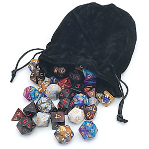 Assorted Polyhedral Dice Set with Black Drawstring Bag, 5 Complete Dice Sets of D4 D6 D8 D10 D% D12 D20 Great for Dungeons and Dragons DND RPG MTG Games