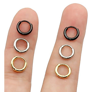 EACHLP 6MM Mini Hoop Earrings,Gold Silver Black Plated Tiny Thin Snug Cartilage Hoop Earring for Women&Men