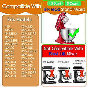 K45DH Coated Dough Hook for KitchenAid Mixer, Attachment for Kitchen Aid K45 K45SS KSM90 KSM150 Tilt-Head Stand Mixers, 4.5/5.0 Quart Bowel