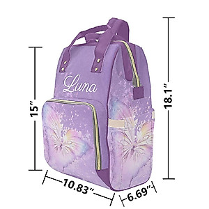 Personalized Watercolor Butterfly Purple Diaper Bag Backpack Name Custom Mommy Baby Bags Travel Daypack for Mom Gifts