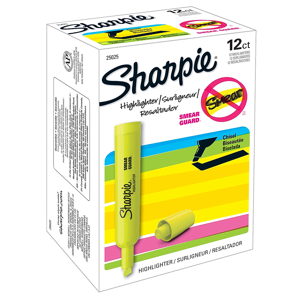 SHARPIE Tank Style Highlighters, Chisel Tip, Fluorescent Yellow, Box of 12