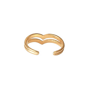 Handmade Gold V-Shape Band Adjustable Toe Ring, Yellow Gold Plated over Sterling Silver, Double Chevron Classic Dainty Open Toe, Pinky or Knuckle Rings for Women, By MiYa Jewelry