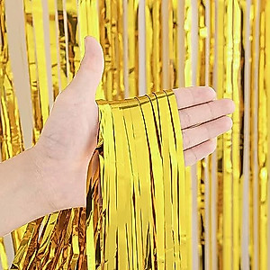 MEHOFOND 2 Pack 3.3x6.6 ft Gold Tinsel 2025 New Year Eve Streamers Party Decorations Foil Fringe Curtain Backdrop for Birthday Wedding Bachelorette Engagement Photo Props