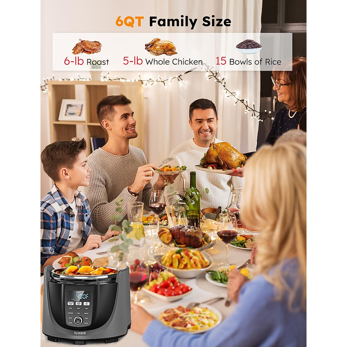 Nuwave Duet Air Fryer, Electric Pressure Cooker & Grill Combo, 540 IN 1 Multicooker with 2 Removable Lids, Slow Cook, Sears, Sautés, 18/10 SS Pot, Sure-Lock Safety Tech & 9 Deluxe Accessories
