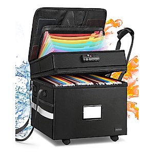 DEEGO Rolling File Box, Fireproof Document Box with Wheels Multi-Layer Water-Resistant File Organizer Portable file Cabinet Document Safe filing box for Home Office for Hanging Letter/Legal Folder