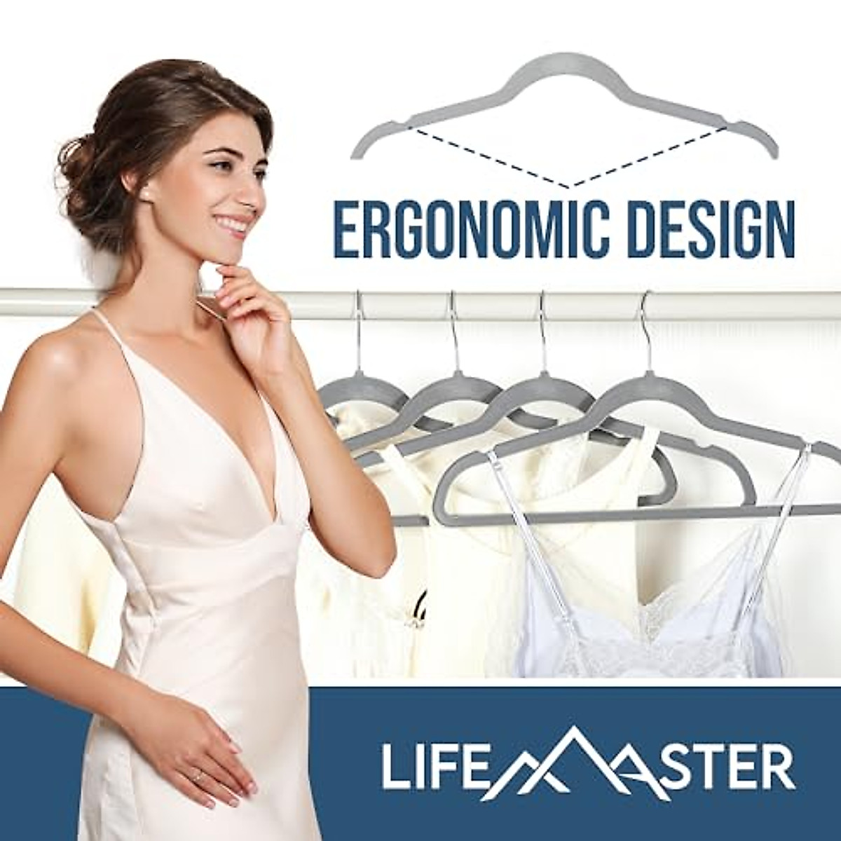 Lifemaster Velvet Non-Slip Hangers - 20 Pieces Non-Slip Coat Hanger Set with 360° Swivel Hook, Space-Saving, Sleek Design, Keep Closet Organized, Smooth Velvet Finish, Lightweight Construction - Gray