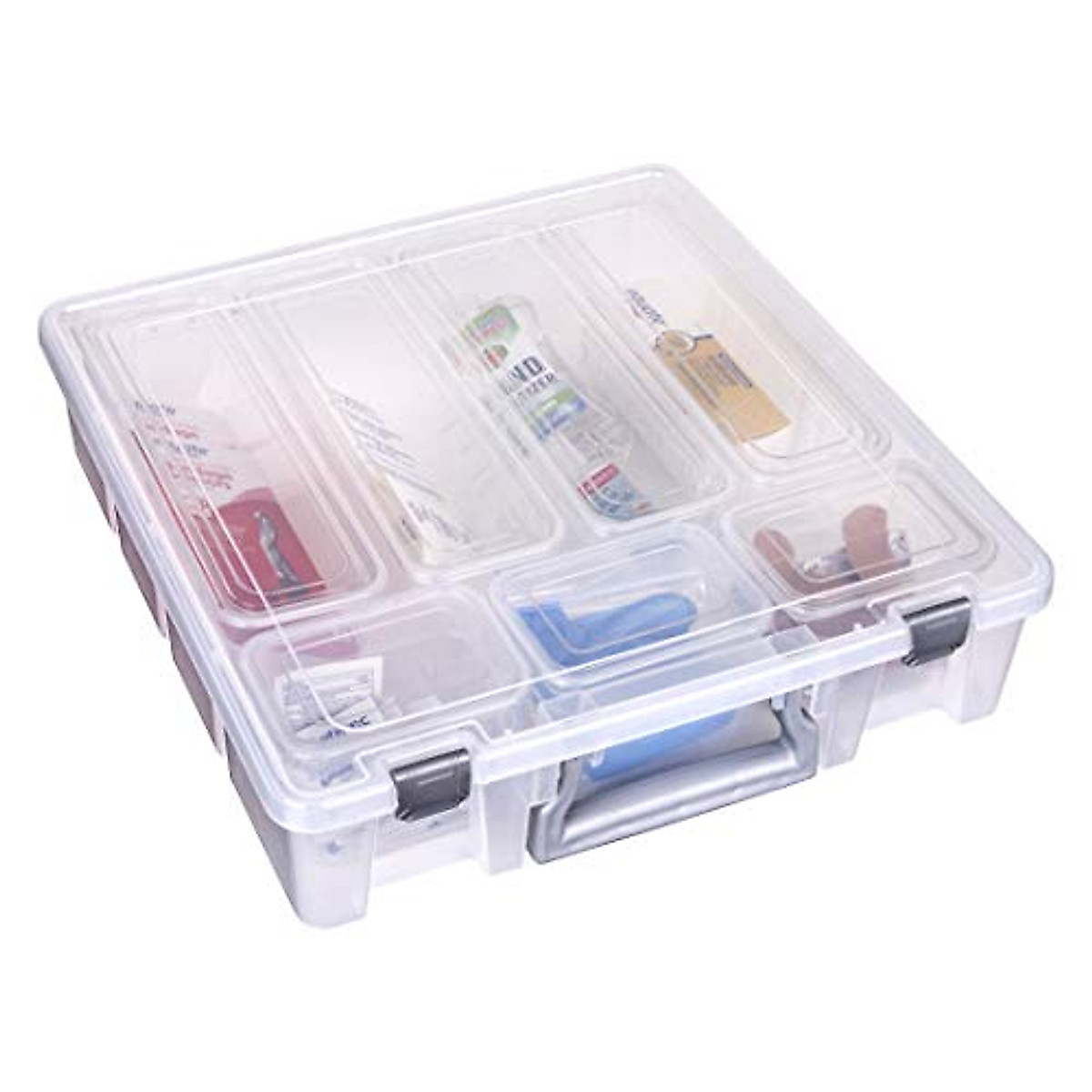 AB Designs 6967ABD Super Satchel with 9 Mixed Bins Inside Stackable Home Storage Organization Container, Clear with Sliver Latches and Handle, w/Long