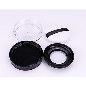 AKOAK Capacity 10 ml(0.33 oz) No Leaks Empty Reusable Plastic Loose Powder Compact Container DIY Makeup Powder Case with Sponge Powder Puff,Elasticated Net Sifter and Threaded Screw Lid