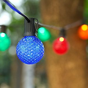 YULETIME LED G50 Patio String Lights, 26 Feet Black Wire with 12 Diamond Faceted Shatterproof LED Bulbs, Weatherproof Globe Lights for Backyard Garden Gazebo Bistro (Multicolor)