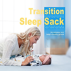 Nearkoi Baby Transition Swaddle Sack,Baby Sleeping Bag with Arms Up,Pure Cotton,Baby Sleep Sack for Appease The Baby,Blue,13-19lbs