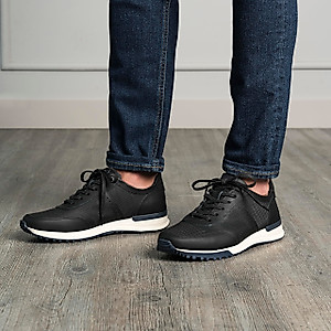 VELEZ 9.5 Mens Black Business Casual Sneakers + Top Grain Leather Backpack for Men Brown Designer Bookbag Business Casual Shoulder Bag