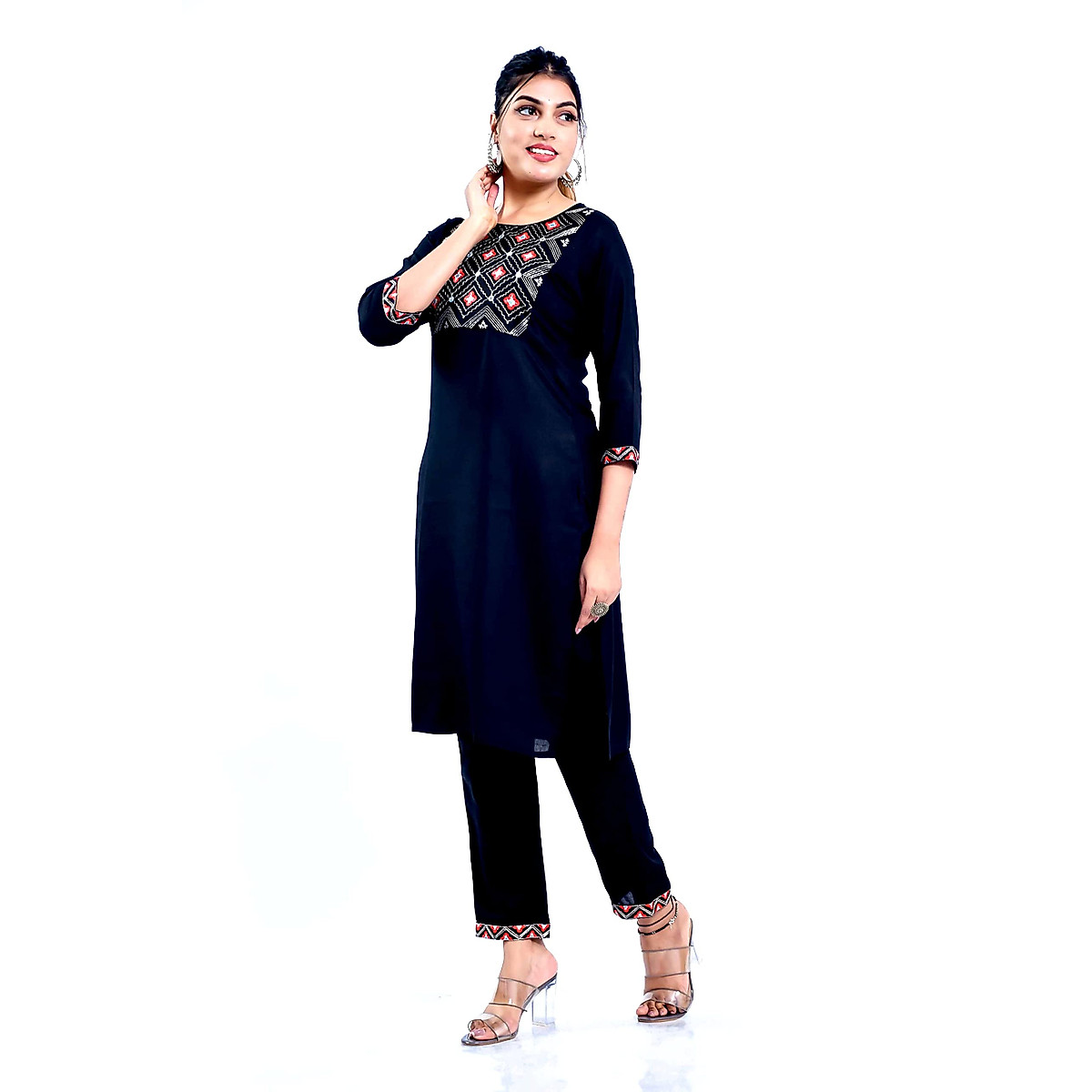 Vihaan Impex Black Kurti for Women Kurta Set with Pant 3/4 Sleeve