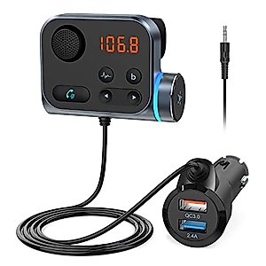 Nulaxy Bluetooth FM Transmitter for Car, Car Bluetooth Adapter W Air Vent Clip, Car Radio Bluetooth Hand-Free Call, QC3.0 Fast Charge, Noise Cancellation with Big Mic & Bass Boost, TF Card/AUX-KM21