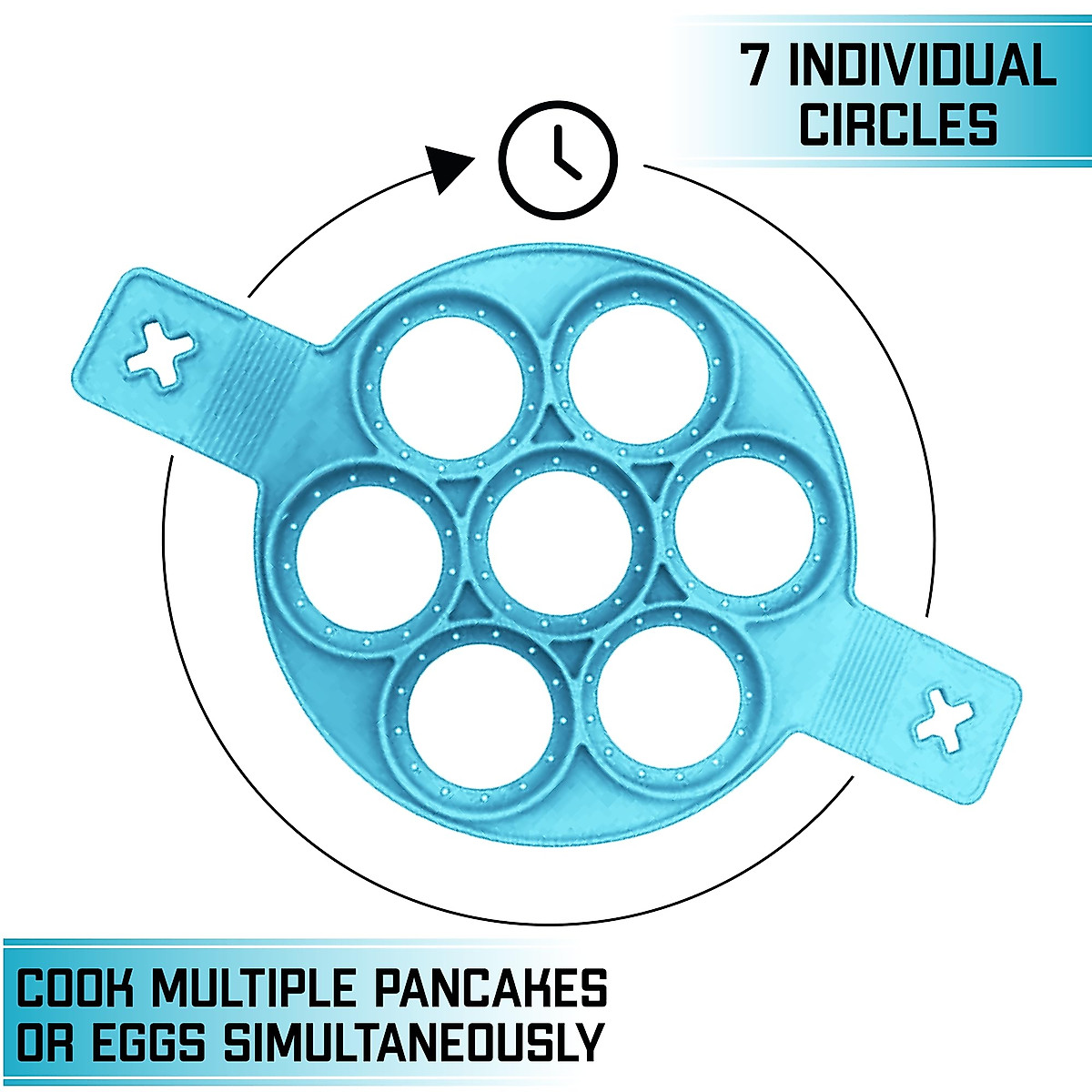 BIOPRONEXT Non Stick Pancake Maker - 7 Circles Mini Pancake Mold - Silicone Pancake Mold - Silicone Egg Rings for Griddle with Handles - Pancake Molds for Griddle Frying Eggs - Blue