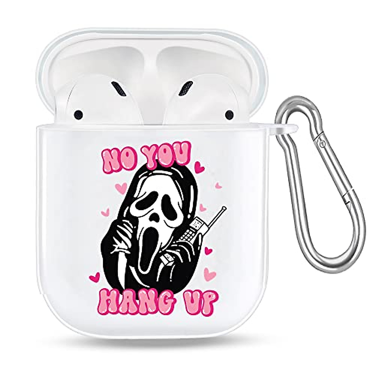 Case for Airpod Case 2nd Generation,Ghostface Scream Airpods Case Cute,Cute Airpod Case 1st Generation,Clear Funny Airpod Case Cover with Keychain for Women Girls (Scream 1st/2nd Case)