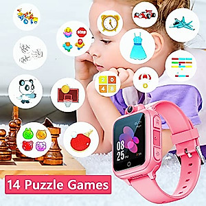 Smart watch for Girl Boy with 14 Puzzle Games MP3 Music Video Player Toddler watch Alarm Clock Camera Voice Recoder 1G SD Card Calculator Stopwatch Timer 3-12 years old watches Christmas Birthday gift