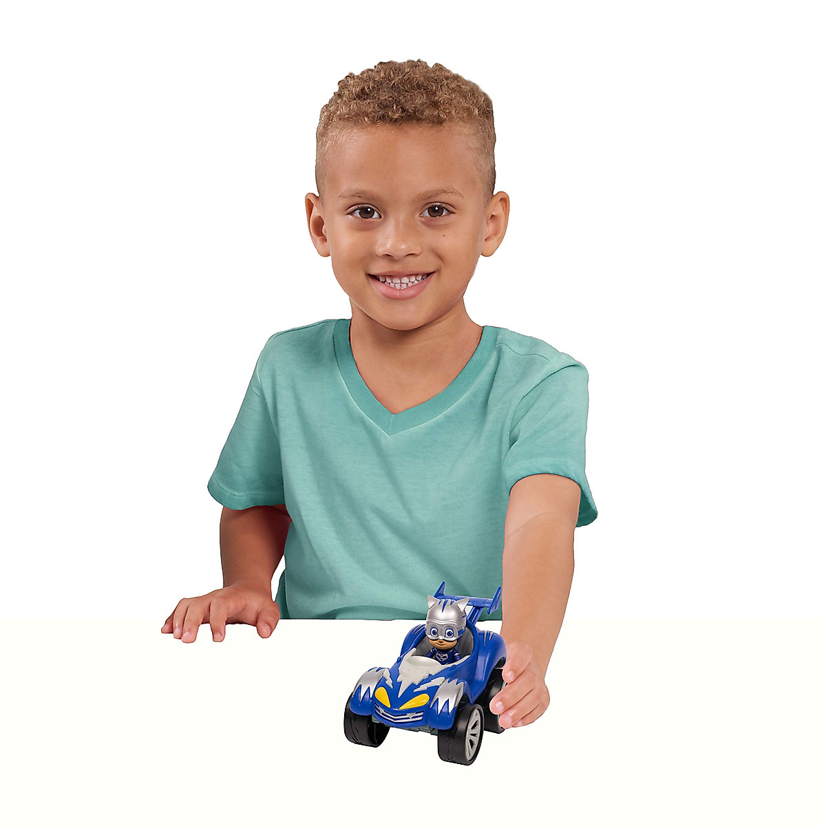 PJ Masks Power Racers Vehicles, Articulated Catboy Figure and Cat-Car, Blue