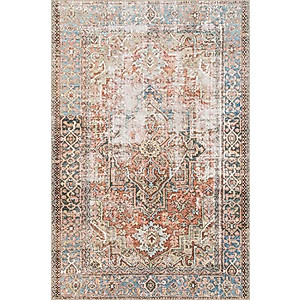 Loloi II Loren Collection LQ-15 Terracotta/Sky, Traditional 7'-6" x 9'-6" Area Rug