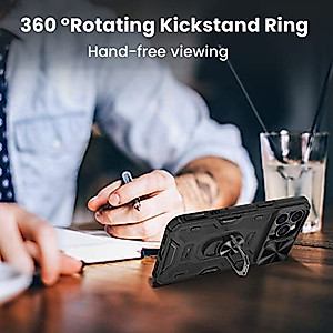 VEGO for iPhone 14 Pro Case, iPhone 14 Pro Kicksand Case with Slide Camera Cover Built-in 360° Rotate Ring Stand Magnetic Shockproof Phone Cover Case for iPhone 14 Pro 6.1 inches 2022 - Black