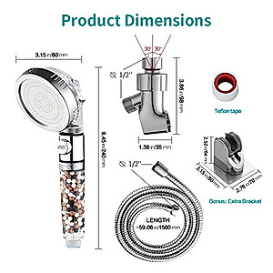 MIAOHUI Zenbody Shower Head with Filter Beads, 3 Modes Shower Envy Showerhead with On Off Switch, Handheld Eco Water Spa Shower Head with Hose, Adjustable Bracket, Self-adhesive Holder