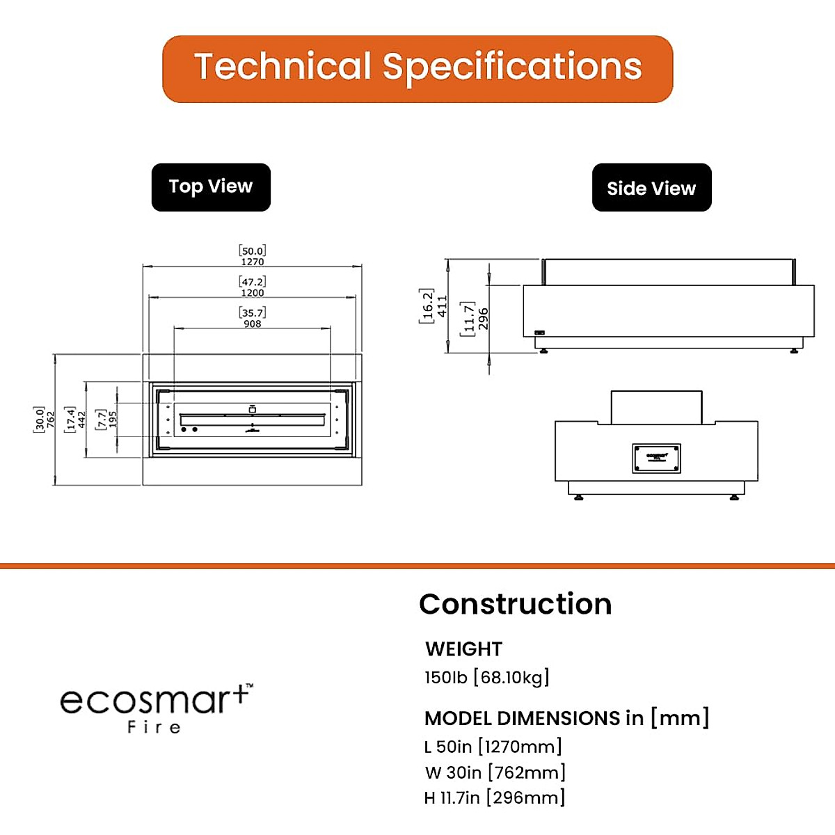 Eco Smart | Cosmo 50 Fire Pit Table | Natural Color | Ethonal Stainless Steel Gas Burner | Elegant Curved Design with Versatile Wide Lip | Complements Any Decor and Setting
